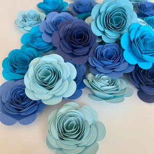 Blue Paper Flowers, Set of Rolled Paper Flowers, Blue Baby Shower Decor ...