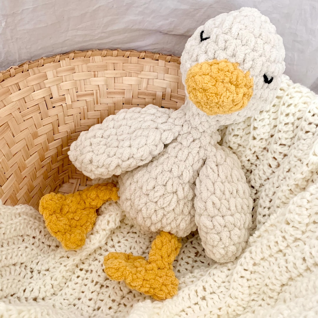 Duck Plush Toy, Duck Lovey, Soft Sensory Toy, Crochet Duck Snuggler ...