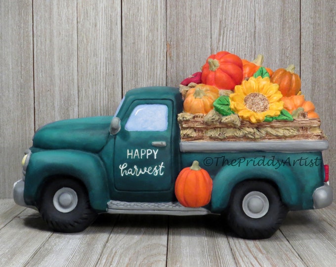 Turquoise Pumpkin Truck / Harvest Truck / Fall Ceramic Decor ...
