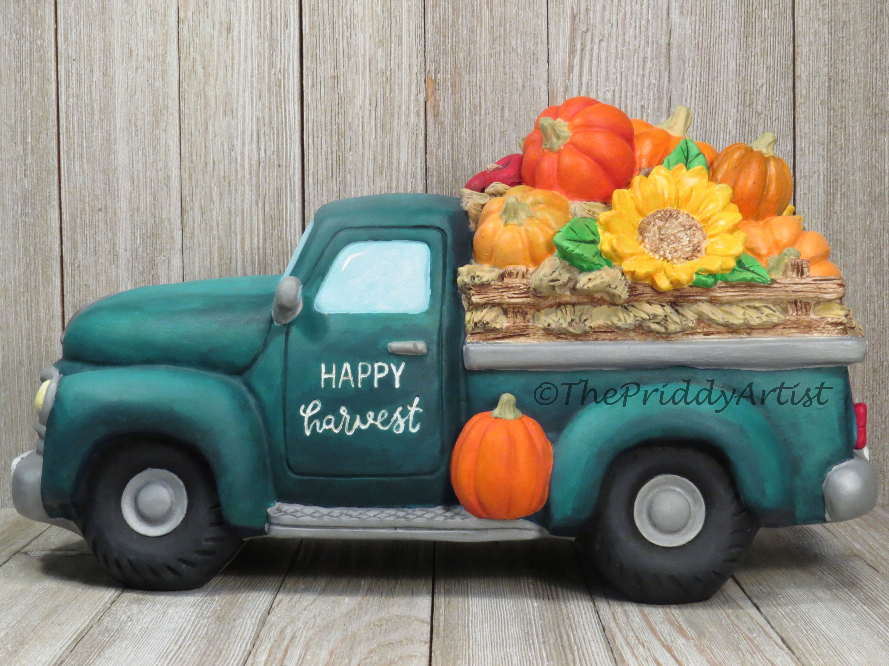 Turquoise Pumpkin Truck / Harvest Truck / Fall Ceramic Decor / - Etsy