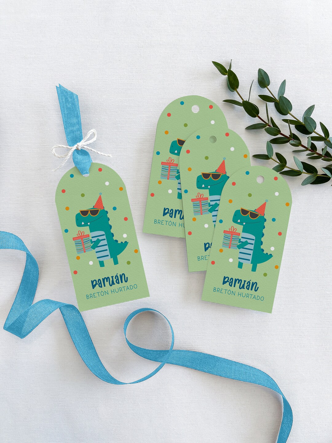 Party Dino Custom Gift Tags Set | Dino Custom Hang Tags | Personalized ...