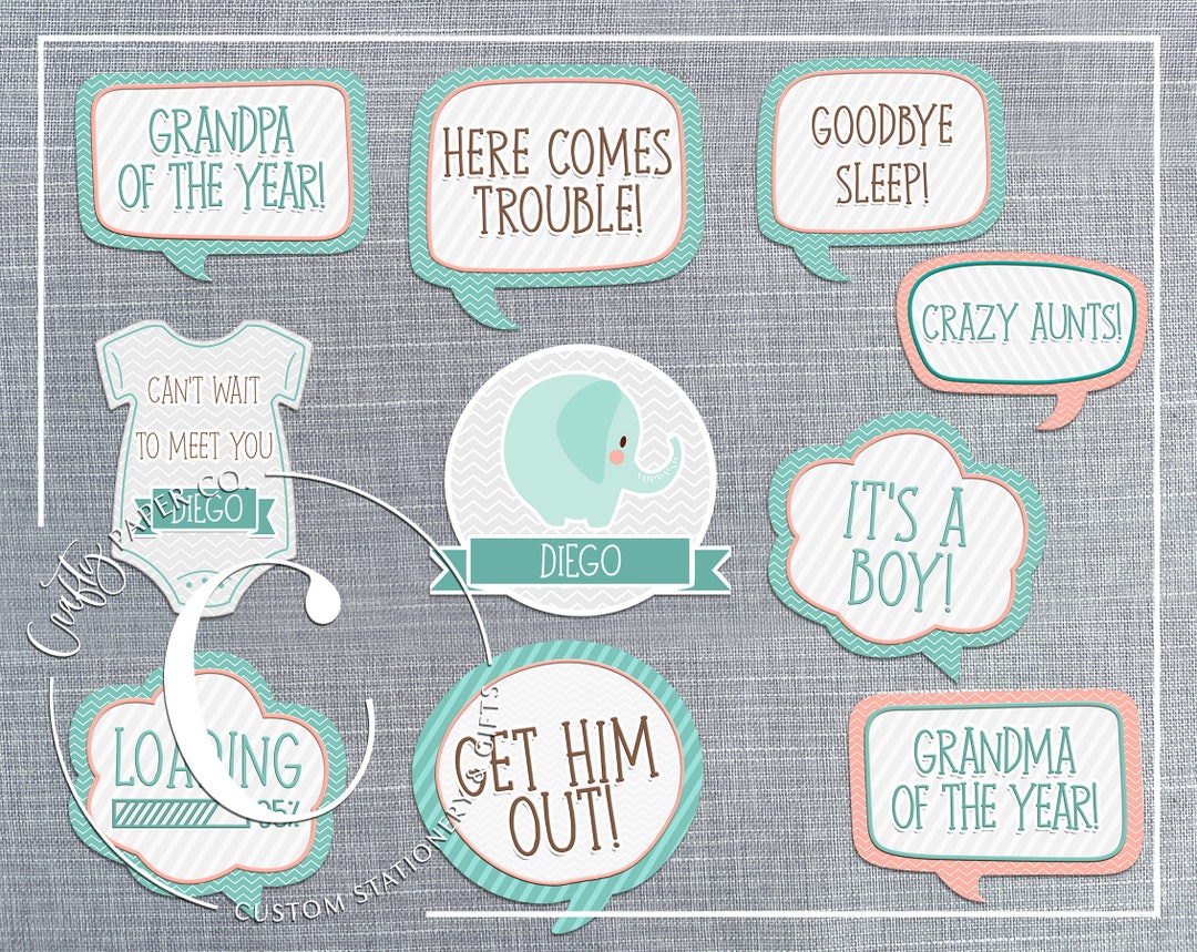 Elephant Baby Shower Photo Booth Props Printable Party Props - Etsy ...