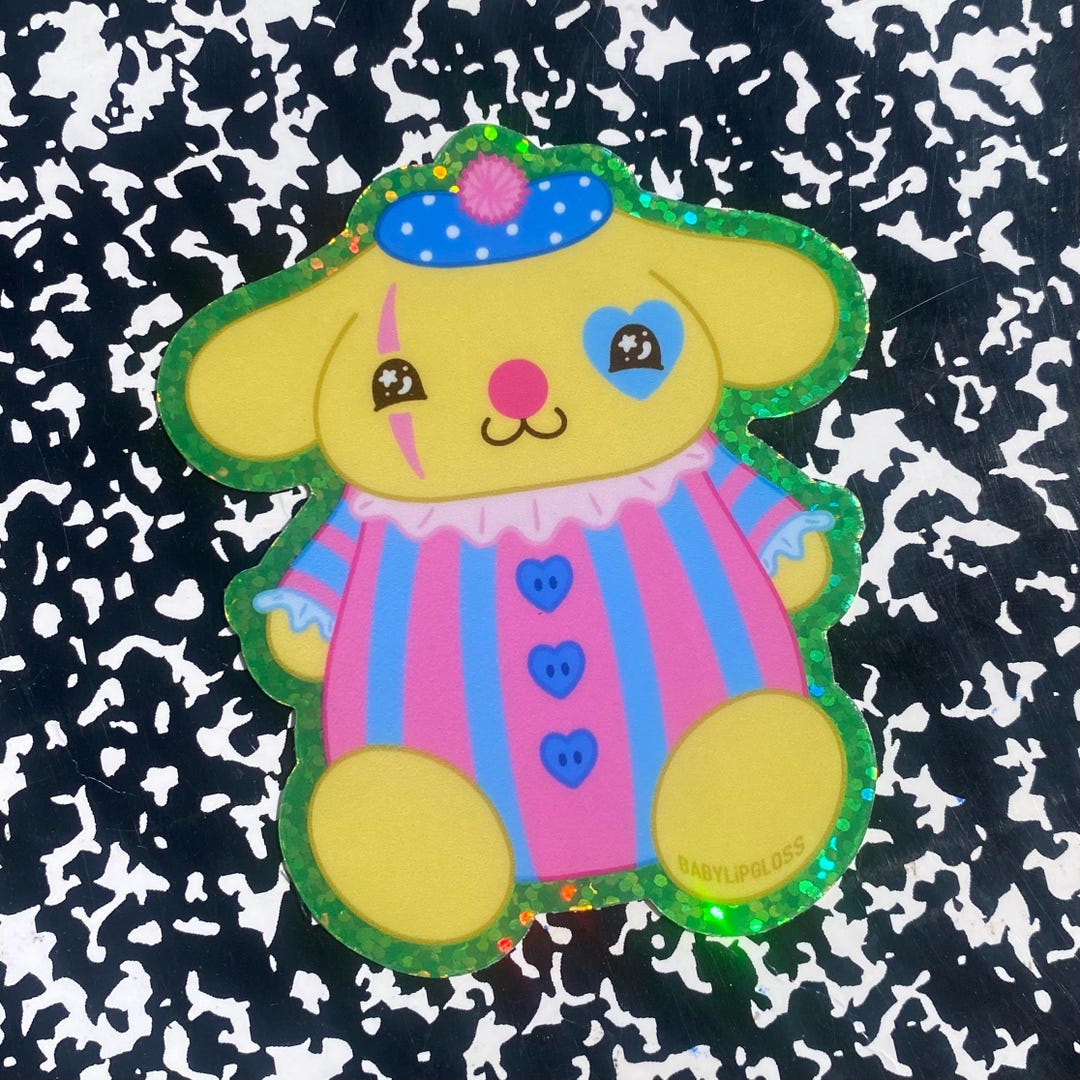 Pompompurin as a Clown Waterproof Sticker With Glitter Holograhic Green ...