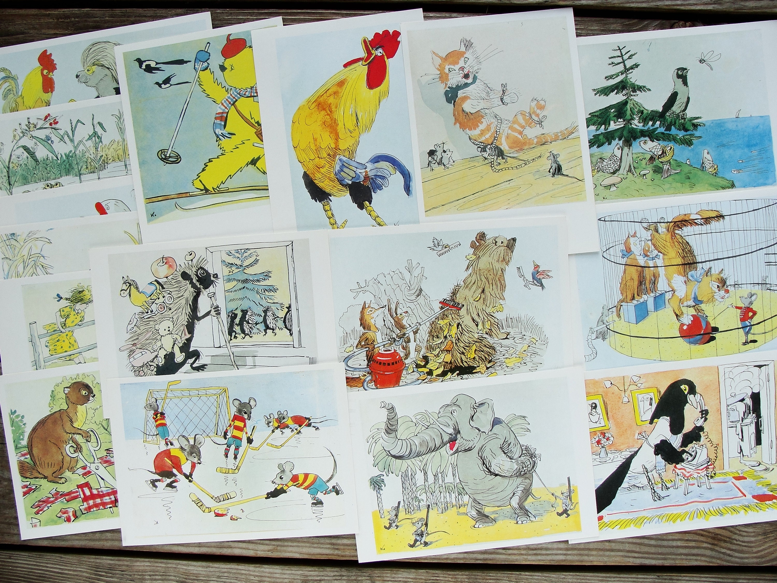 Funny Animals Cards, Set 16 Vintage Children's Postcards, 1989 ...
