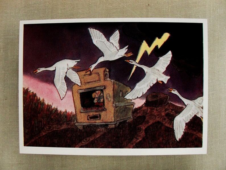 Magic Swan Geese Card Vintage Children Postcard 1977 - Etsy