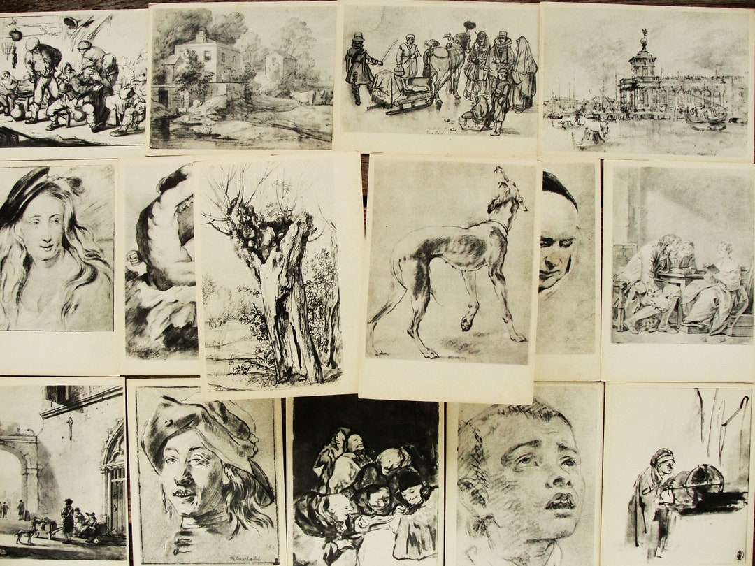 Drawings of Old Masters Cards Set of 15, Vintage Postcards, 1959 ...