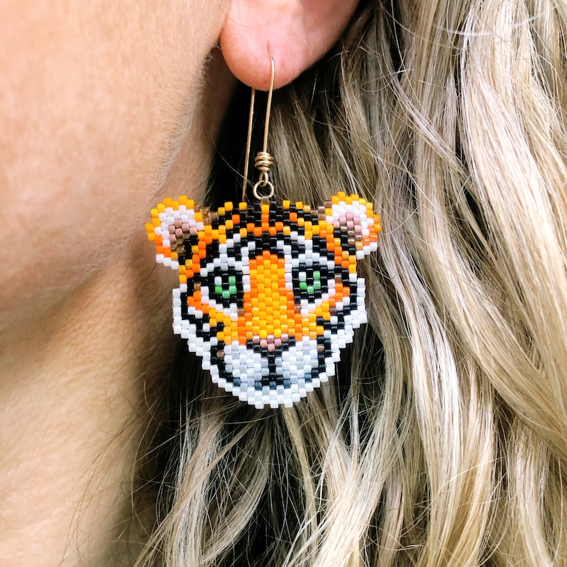 PDF Pattern, Tiger Cub in Peyote/brick Stitch Miyuki Seed Bead Earrings ...