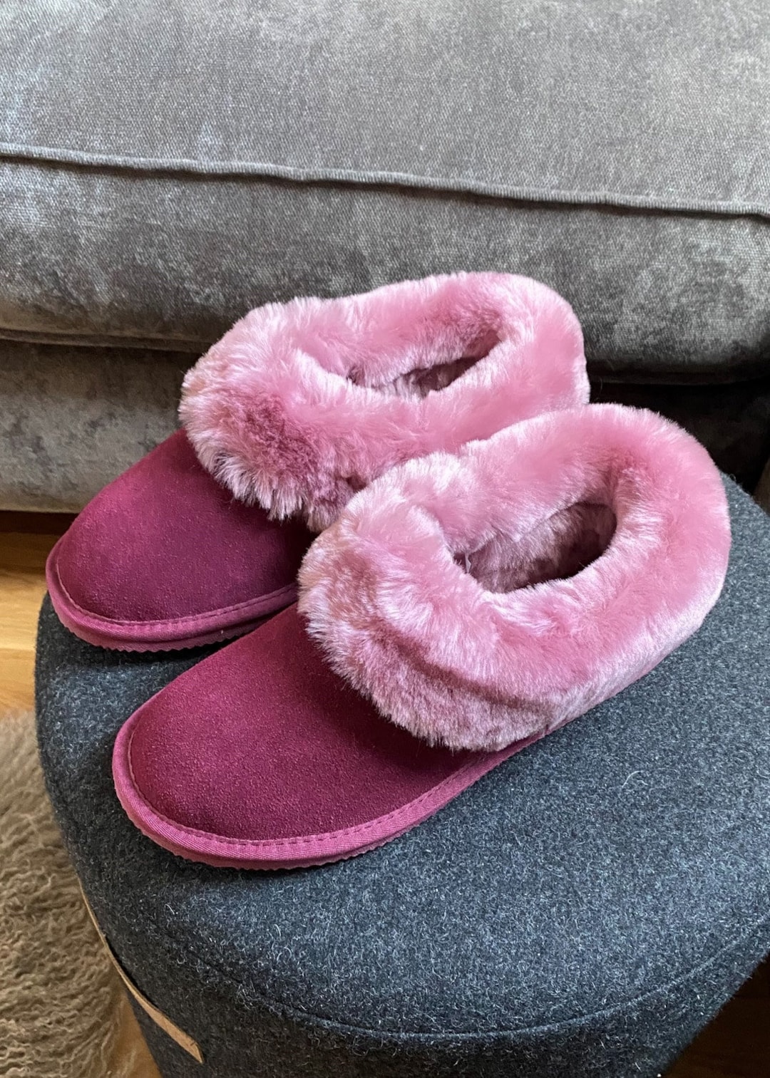 Womens Sheepskin Slip on Bootie Slippers Dark Purple Lightweight EVA ...