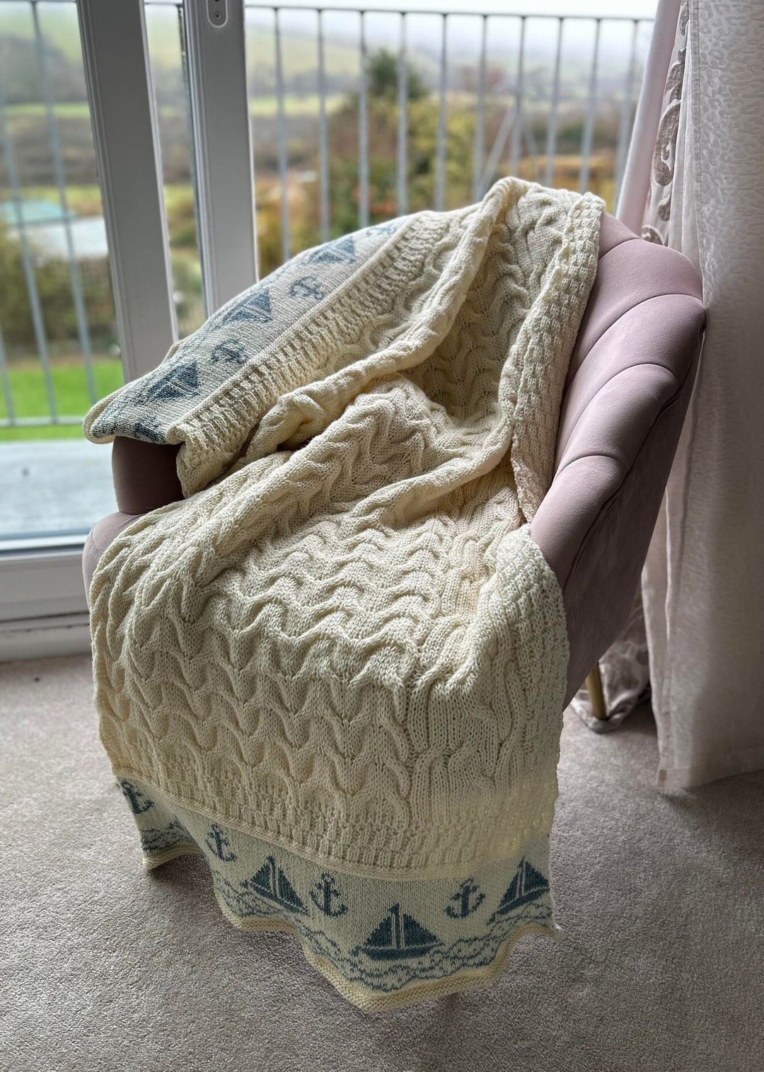 British Aran Wool Throw: Nautical Knit Blanket, Extra Large - Etsy