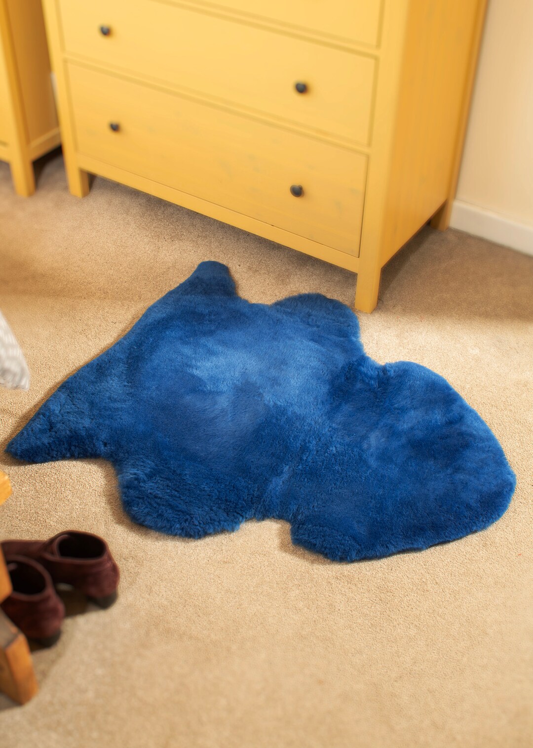British Cornflower Blue Shorn Clipped Sheepskin Rug Hide Luxury Super ...