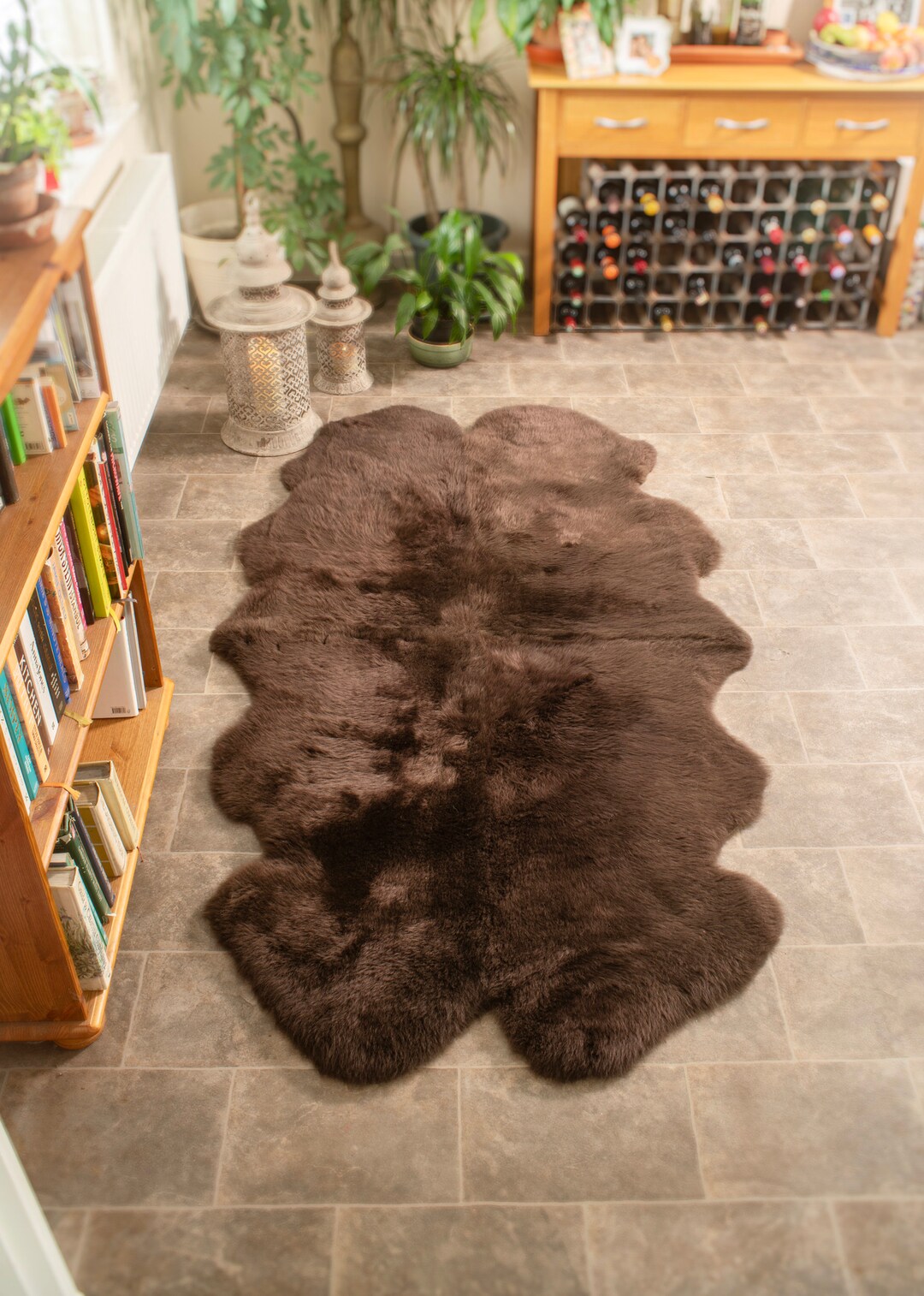 Genuine Sheepskin Rug 100% Natural Grade A Dark Brown Quality British ...