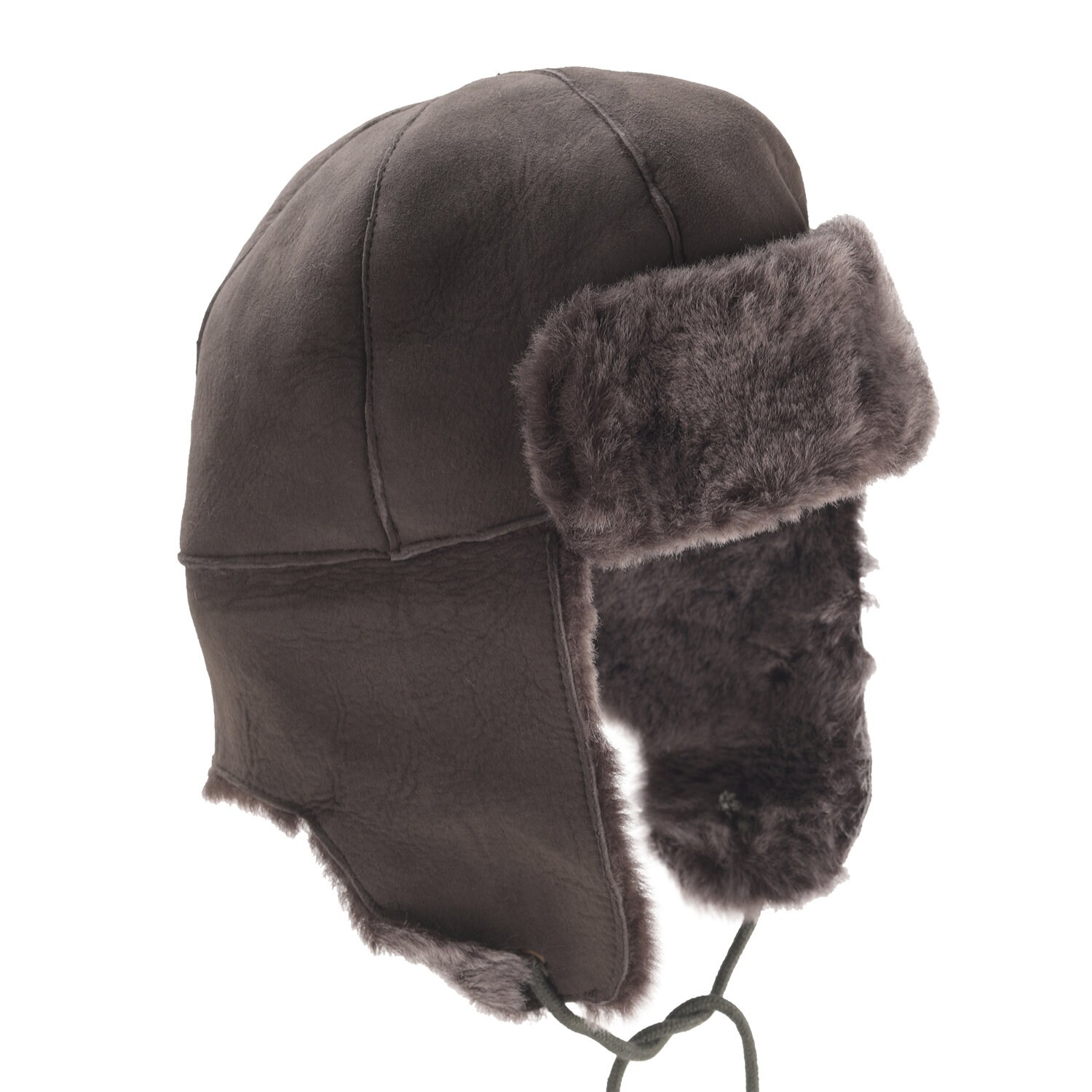 Men's Luxury Sheepskin Hand Stitched Trapper Cold Weather Hiking Hat ...