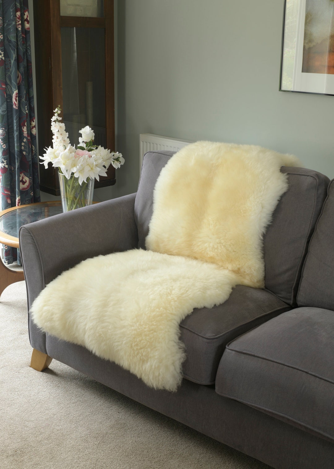 British Ivory Sheepskin Chair Liner Handcrafted Made in the UK Lambskin ...