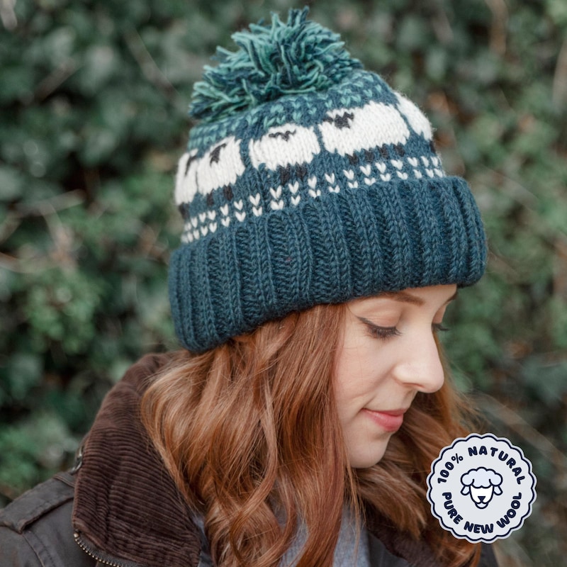 Pom Beanie 100% Wool - Etsy