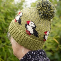 Women's Knitted Puffin Bobble Beanie - Puffin Beanie - Puffin Gloves ...