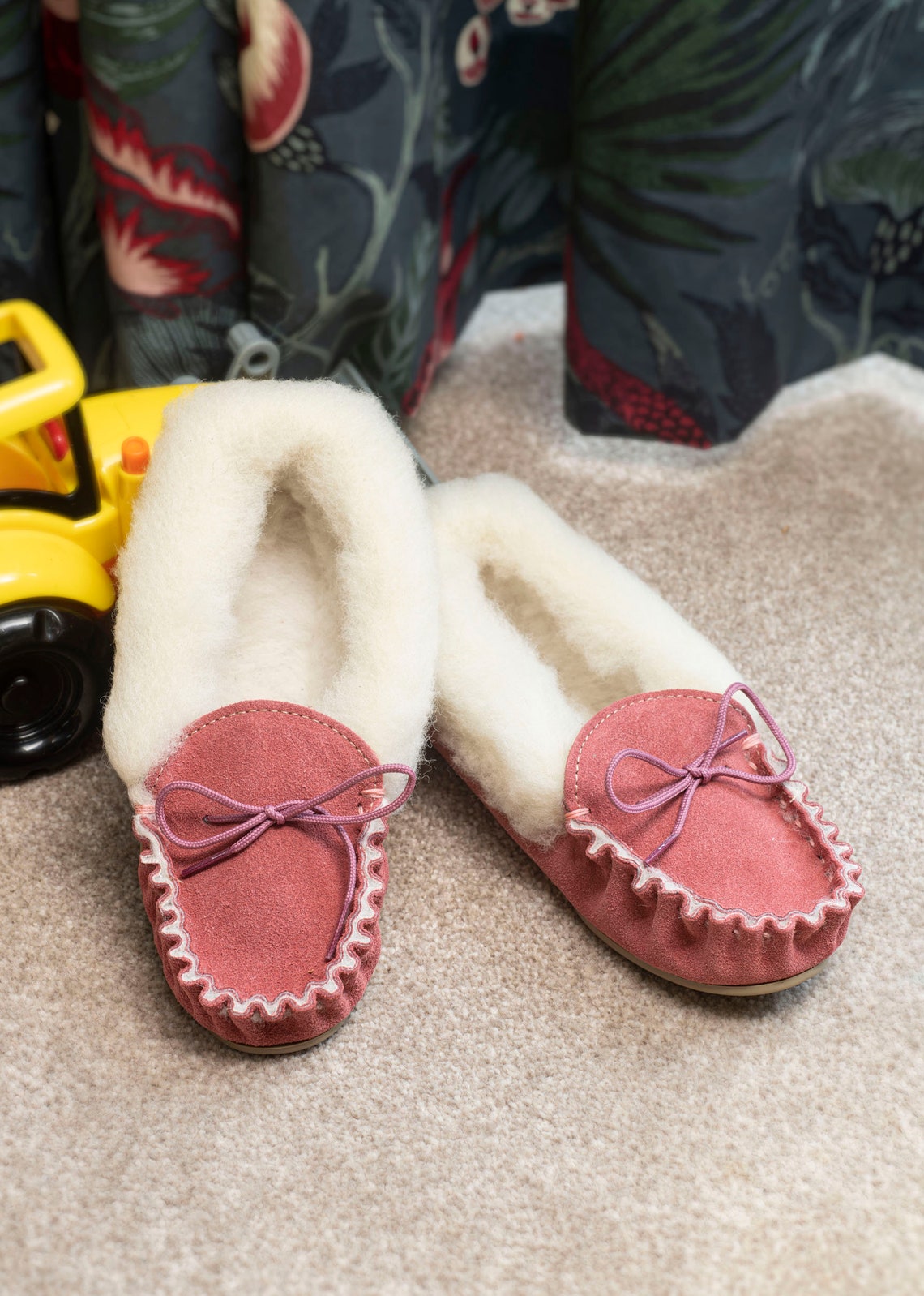 Womens Sheepskin Moccasin Slippers Rubber PVC Sole Sheep Wool - Etsy UK
