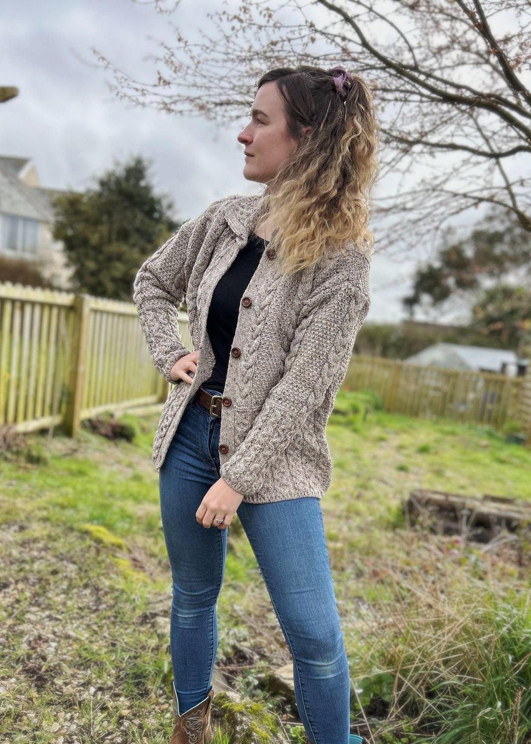 Women's British Wool Fly Collar Cardigan Lambswool Knitted Jumper Fine ...