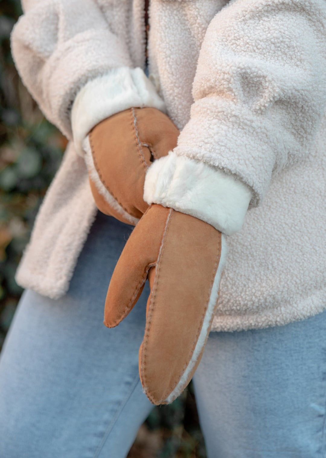 Womens Luxury Genuine Sheepskin Hand Stitched Sheepskin Mittens With ...