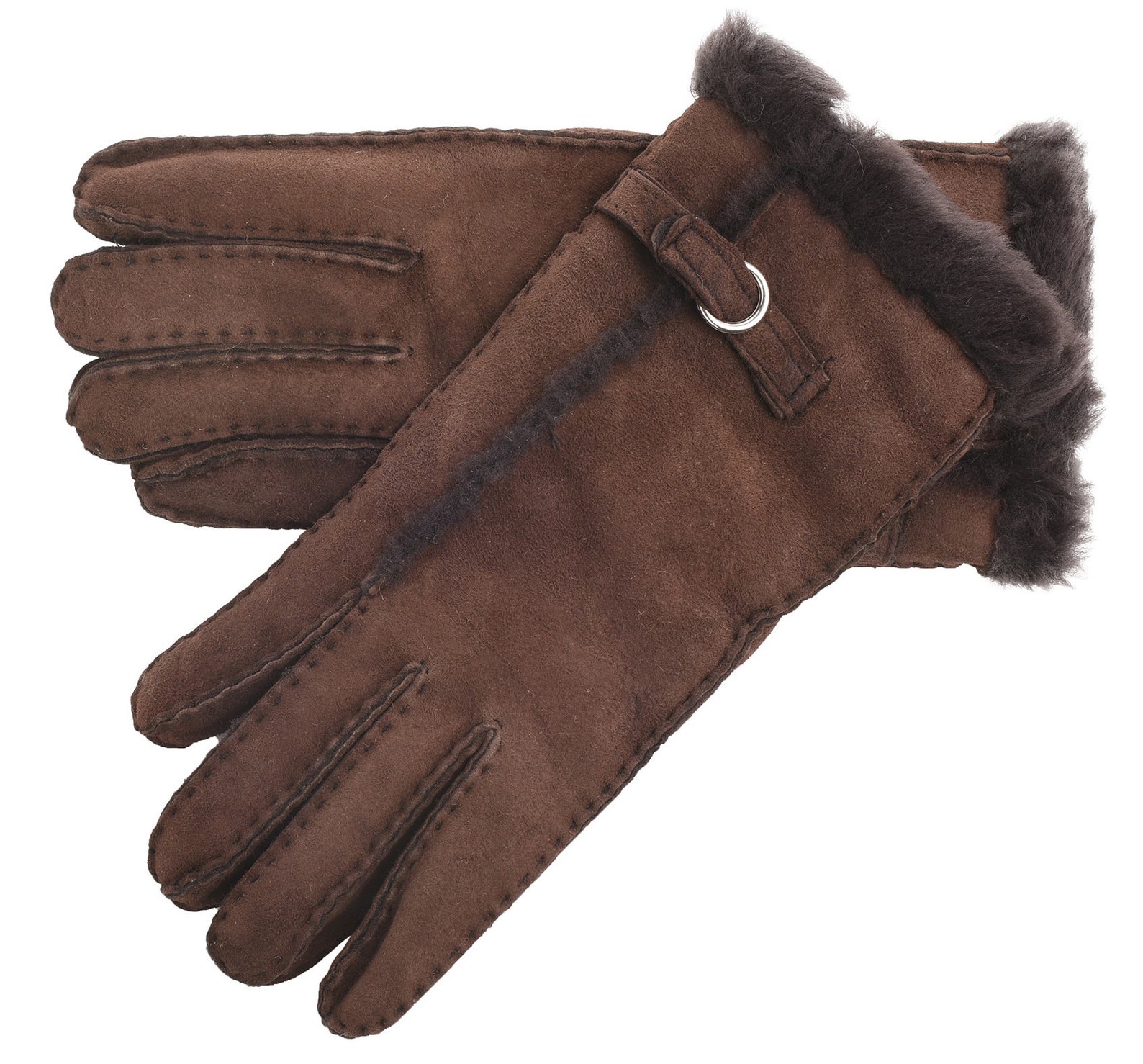 Womens Luxury Genuine Sheepskin Hand Stitched Wool Out Fluffy Gloves ...