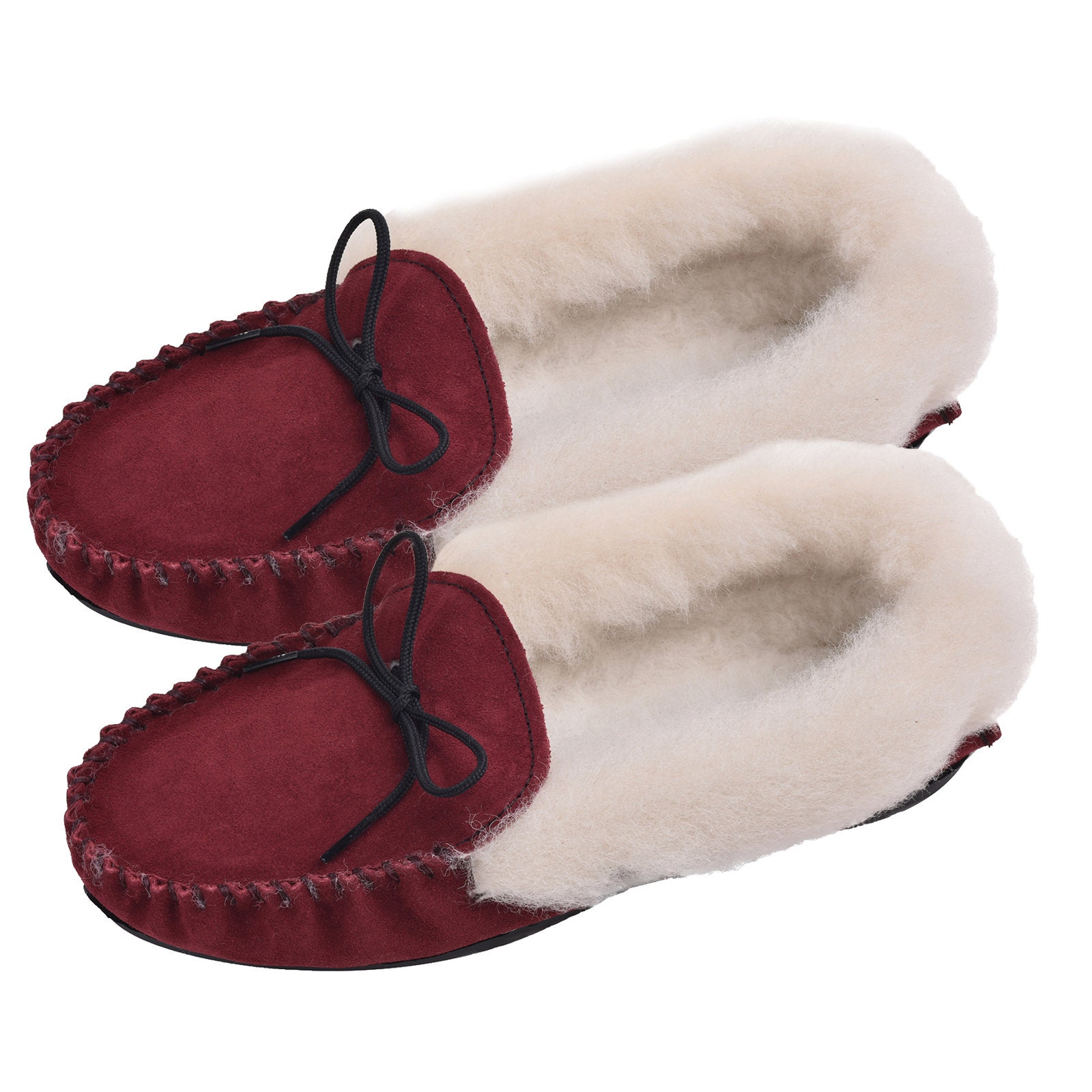Womens Sheepskin Moccasin Slippers Rubber PVC Sole Sheep Wool | Etsy UK