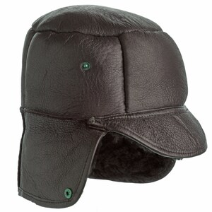 Luxury Sheepskin and Leather Trapper Deer Stalker Hunters Hat Mens ...