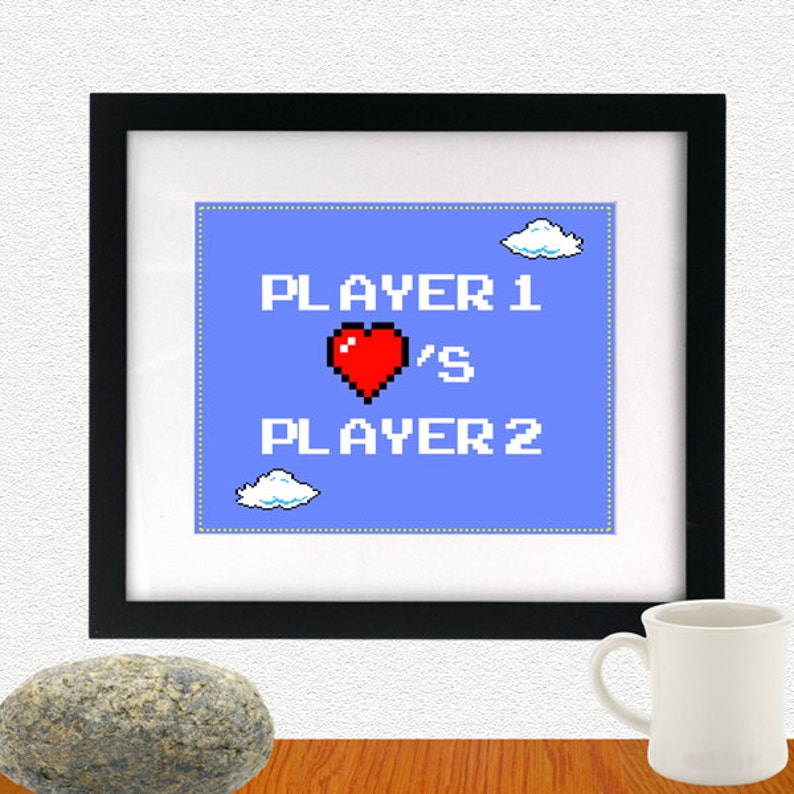 Player 1 Loves Player 2 - 8 Bit Video Game Printable Sign With Mario ...