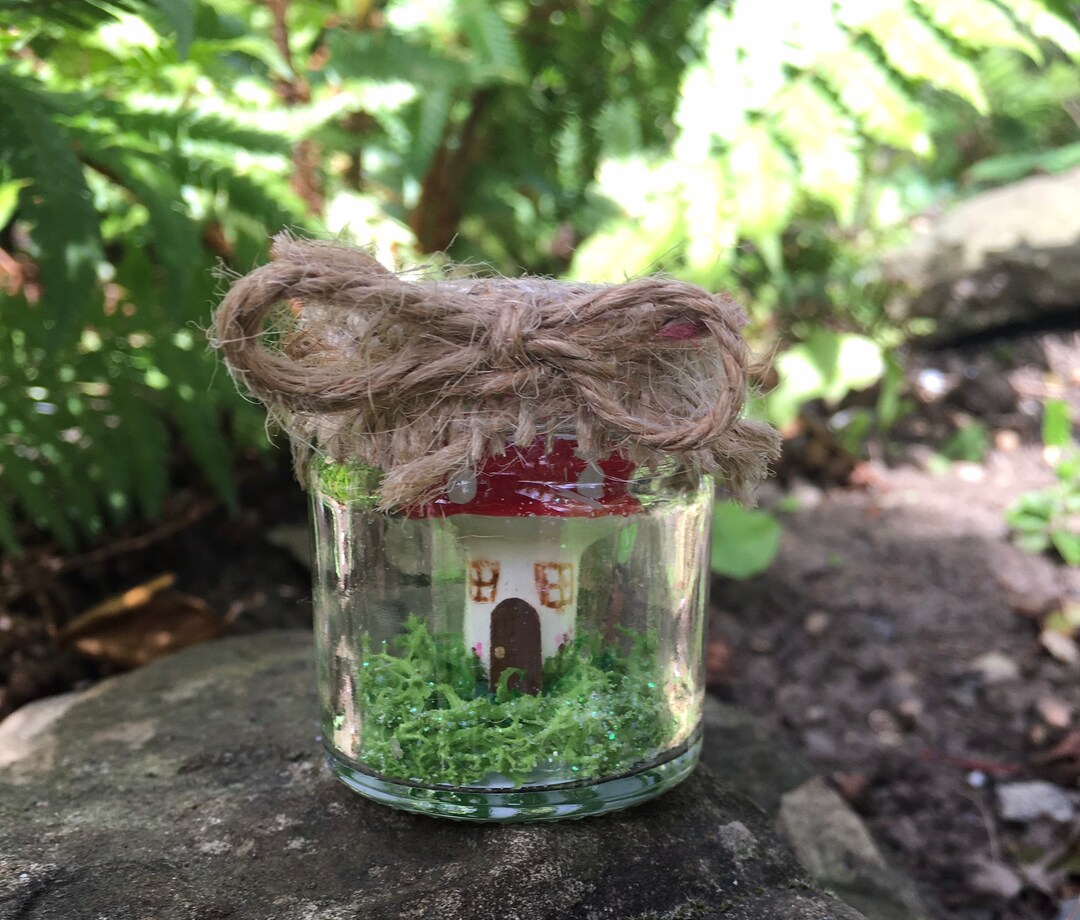 Toadstool Miniature Fairy Garden Glass Jar Magic Door World Woodland ...