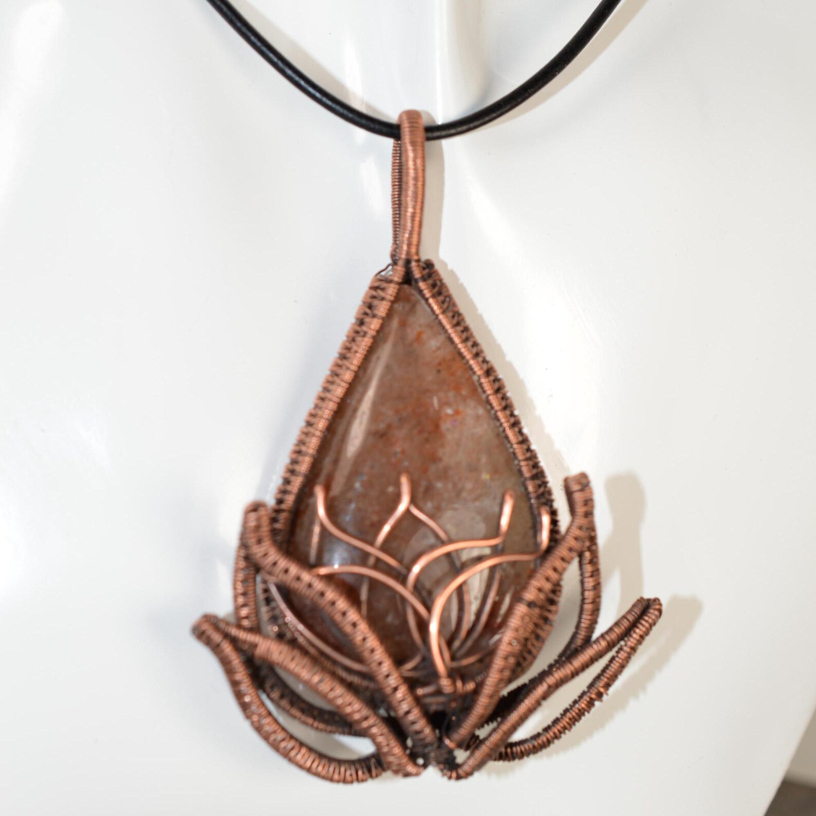 Lotus Flower, Wire Weave, Copper Pendant, Agate Gemstone, Tear Drop ...
