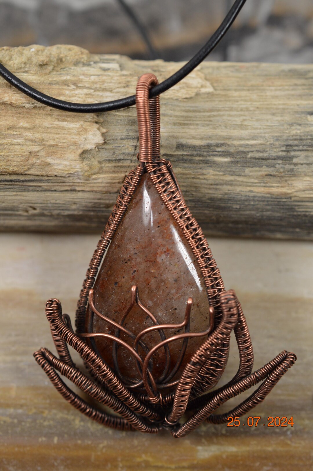 Lotus Flower, Wire Weave, Copper Pendant, Agate Gemstone, Tear Drop ...
