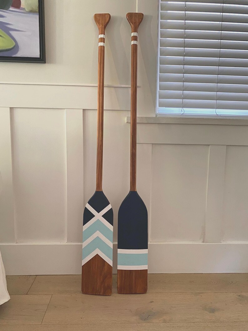 Handmade Painted Paddle Set: Coastal Blue Wood Oars, Wall Art Decor - Etsy