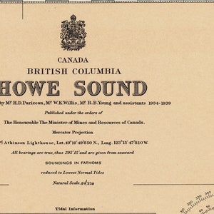 Vintage Map of Howe Sound British Columbia | Cabin Wall Decor | Coastal ...