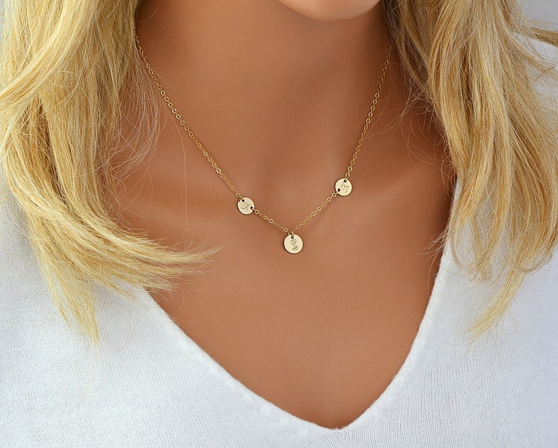 Delicate Personalized Disc Necklace 3 Initial Necklace Etsy