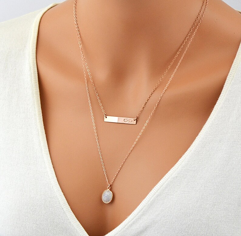 Rose Gold Necklace Layered Moonstone Necklace Bar Necklace | Etsy Rose Gold Necklace Layered Moonstone Necklace Bar Necklace | Etsy