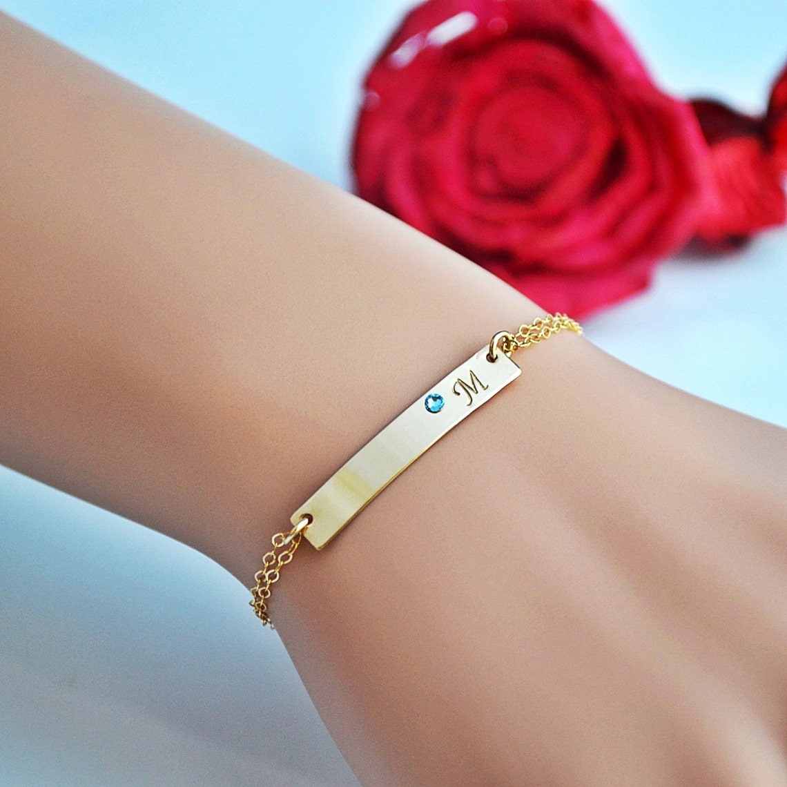 Gold Bar Bracelet Personalized Bar Bracelet Gold Initial - Etsy