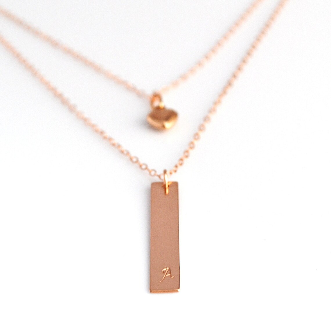 Layered Initial Necklace Rose Gold Layered Necklace Vertical - Etsy