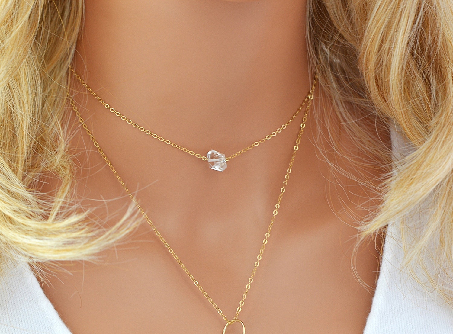 Delicate Diamond Necklace Raw Crystal Necklace Herkimer | Etsy