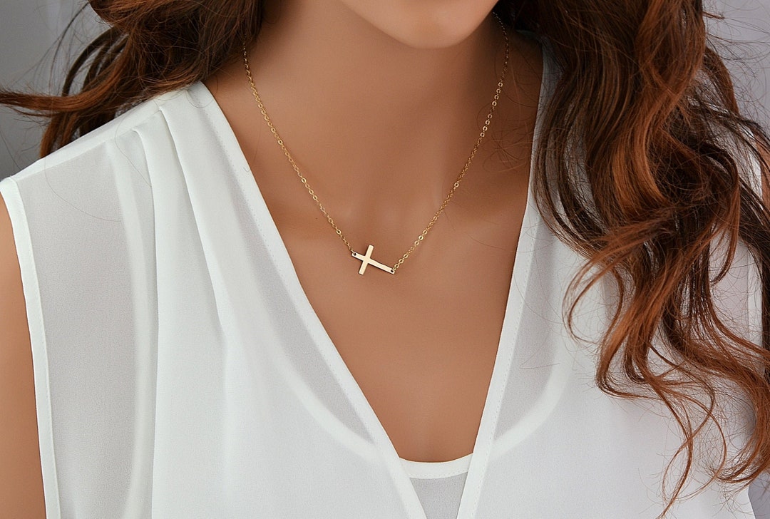 Cross Necklace Women, Gold Cross Necklace, Sideways Cross Necklace ...