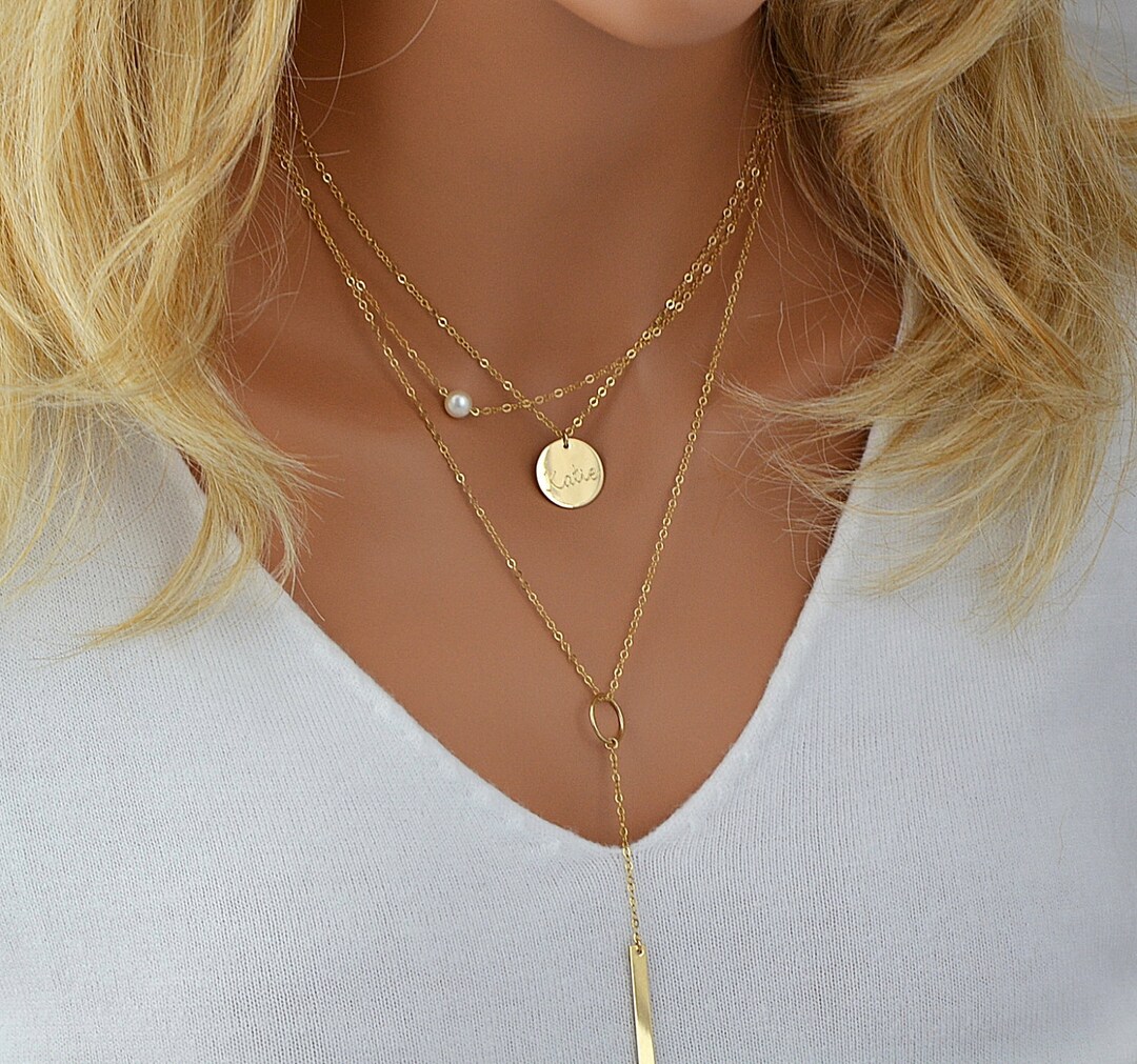 Layered Necklace Dainty Pearl Necklace Delicate Y Necklace - Etsy
