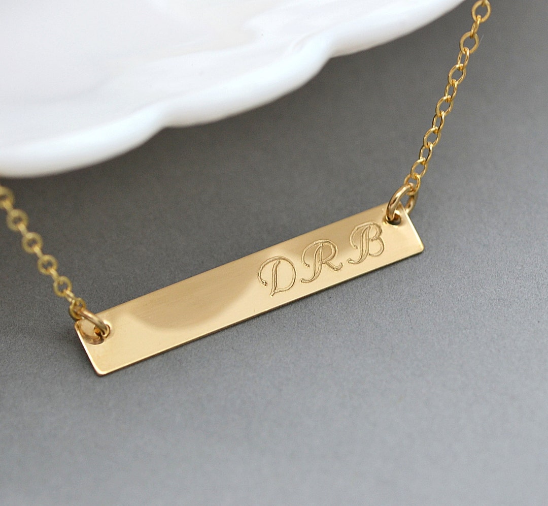 Gold Bar Necklace, Initial Bar, Horizontal Bar Pendant, Monogrammed Bar ...
