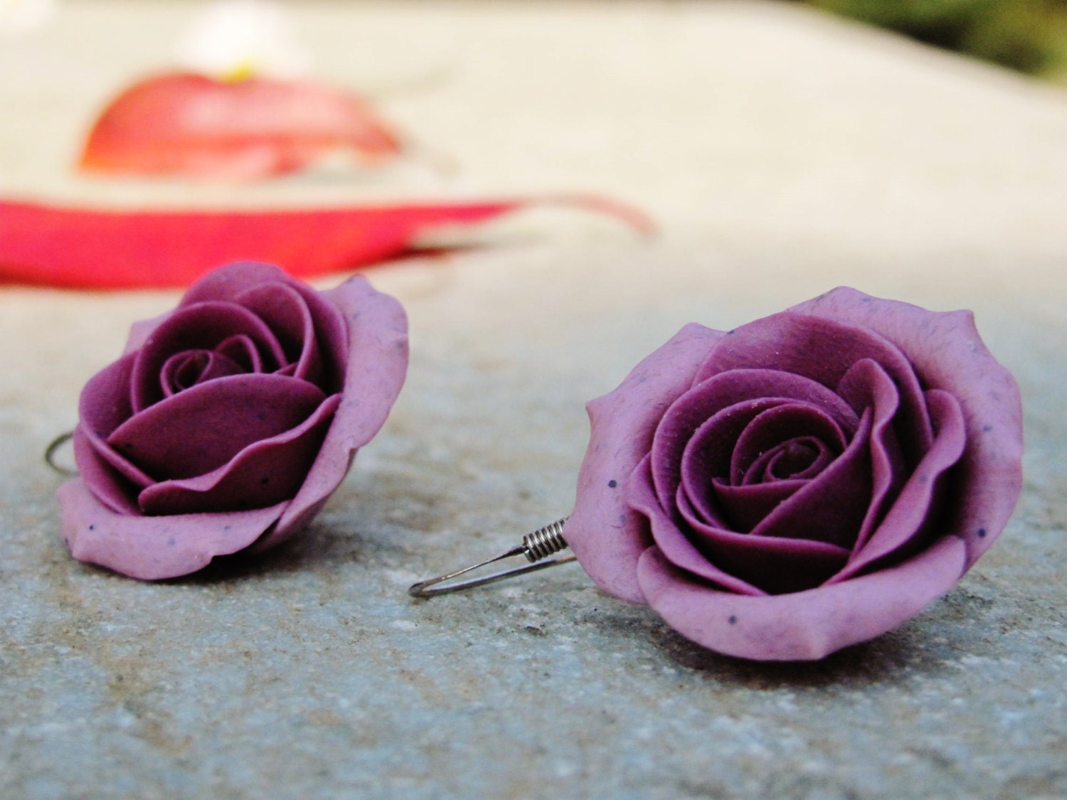 Purple-magenta-lilac Rose Earrings Handmade Polymer Clay - Etsy