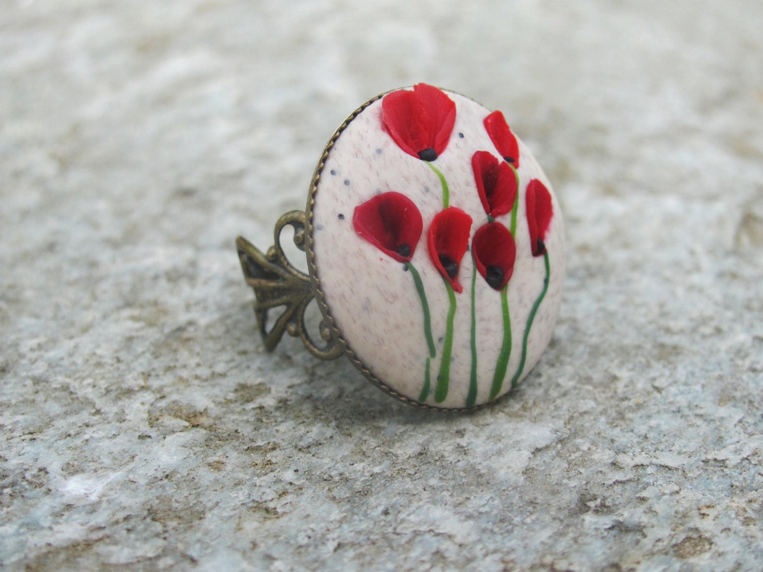 Poppies Ring Polymer Clay Ring Copper Ring Handmade Ring - Etsy