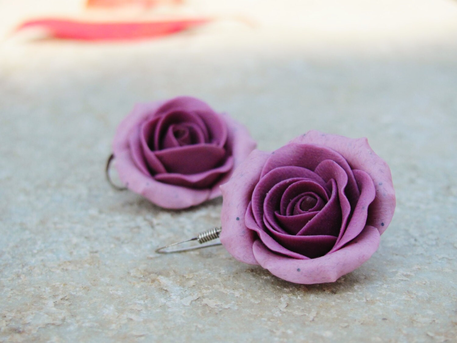 Purple-magenta-lilac Rose Earrings Handmade Polymer Clay - Etsy