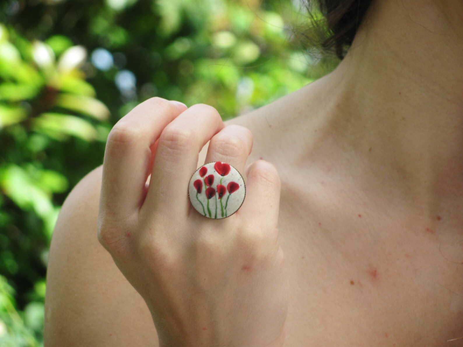 Poppies Ring Polymer Clay Ring Copper Ring Handmade Ring - Etsy