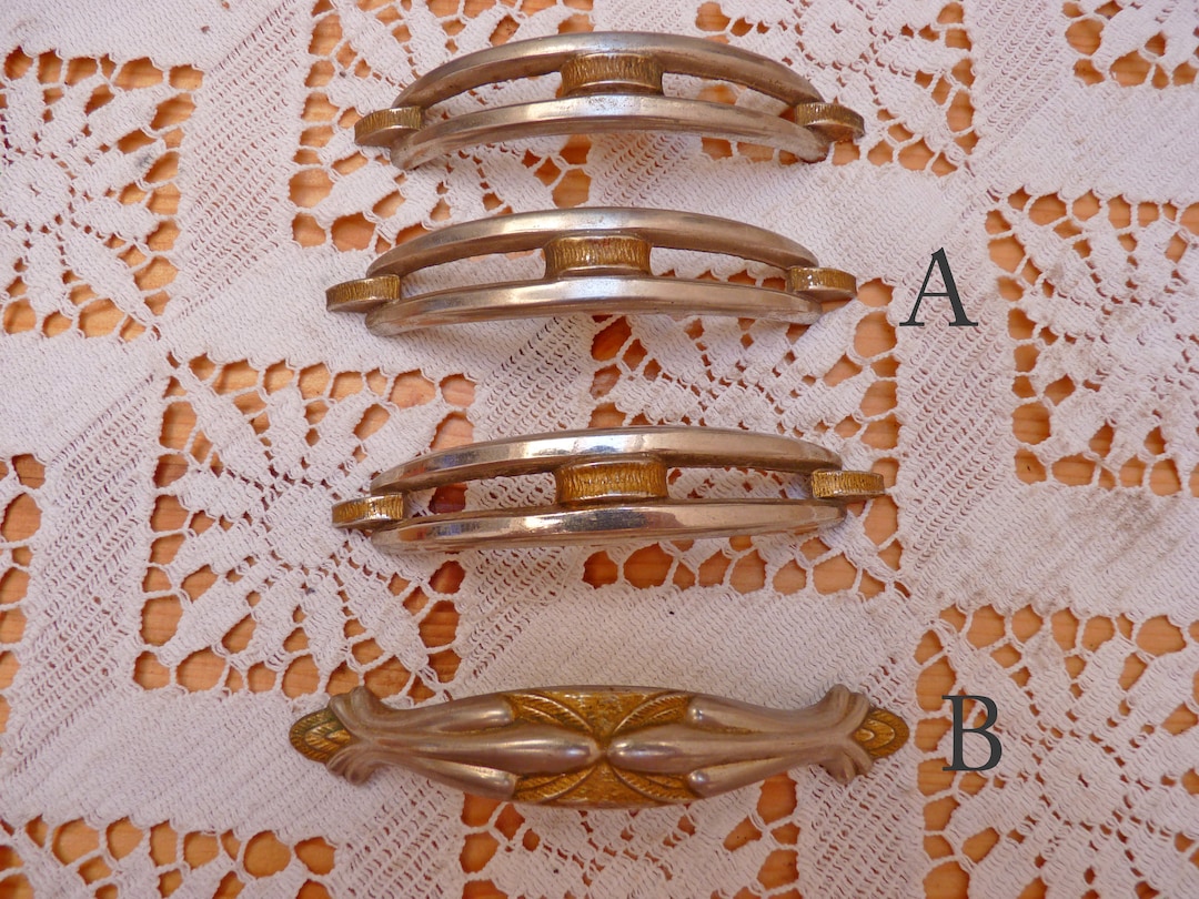 Four Pretty, Art Deco, Metal, Drawer Handles, Chrome With Gold Details ...