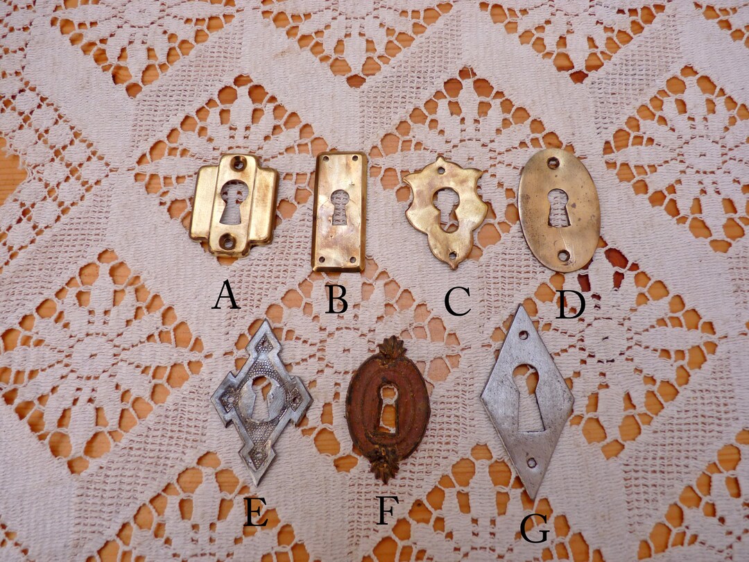 Pretty Collection of 7 Small 1900-1930s Antique Brass and Metal Keyhole ...