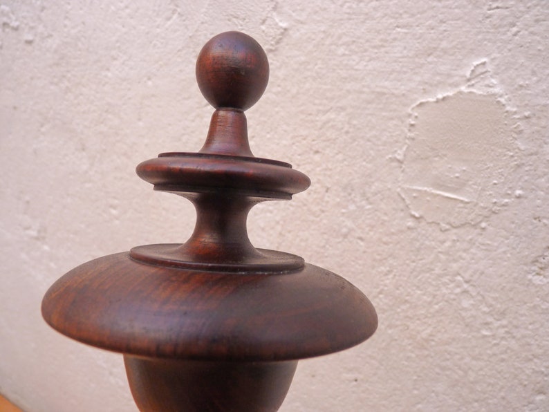 Beautiful Dark Set of 2 Antique Finials, French Hand Turned Wood Ideal ...