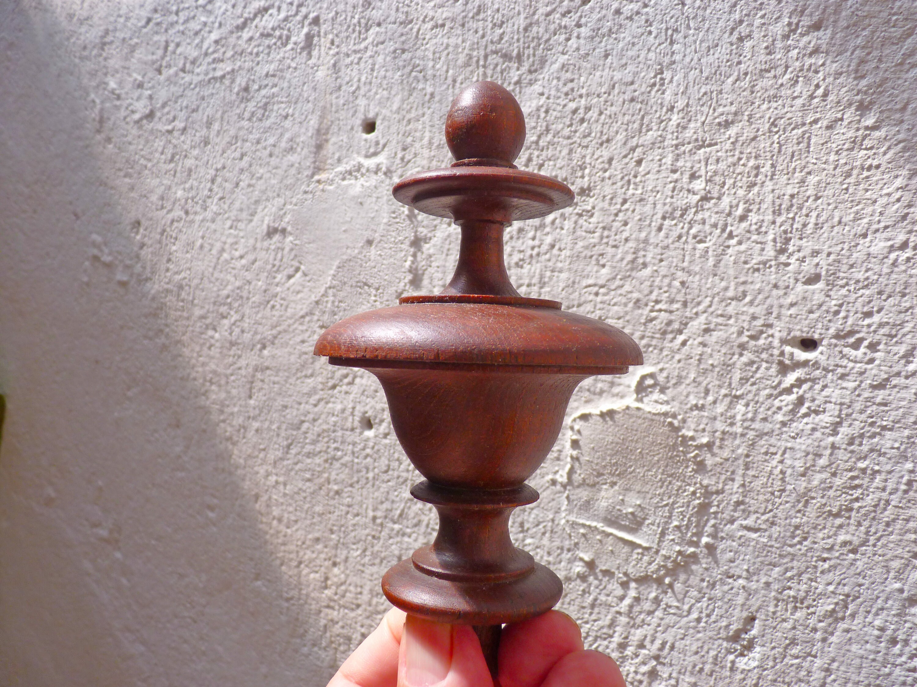 A Beautiful Dark Antique Finial, French, Hand Turned Wood. Ideal for ...