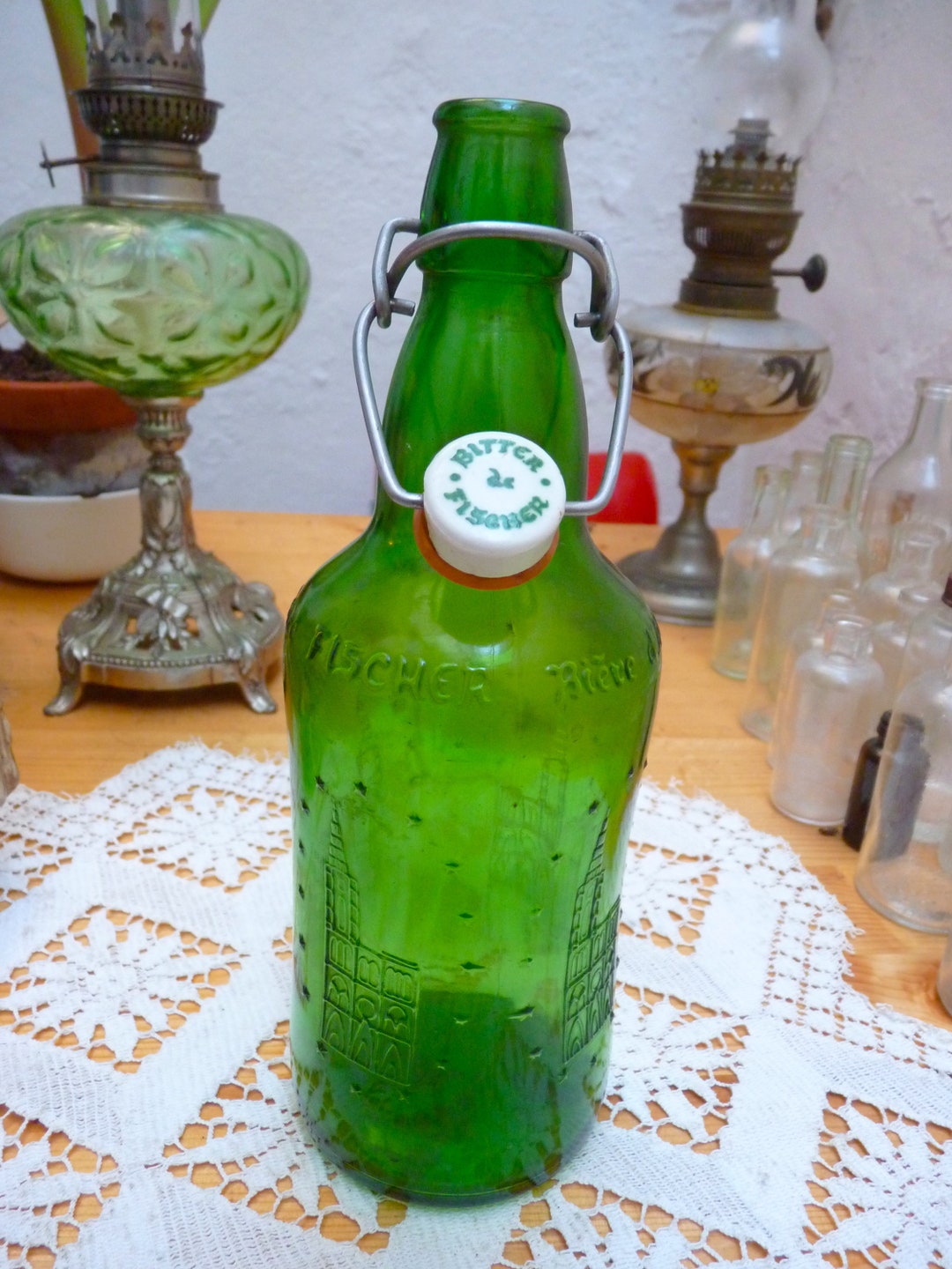 Vintage, Fischer, Green Beer Bottle,embossed, Bière D'alsace With the ...