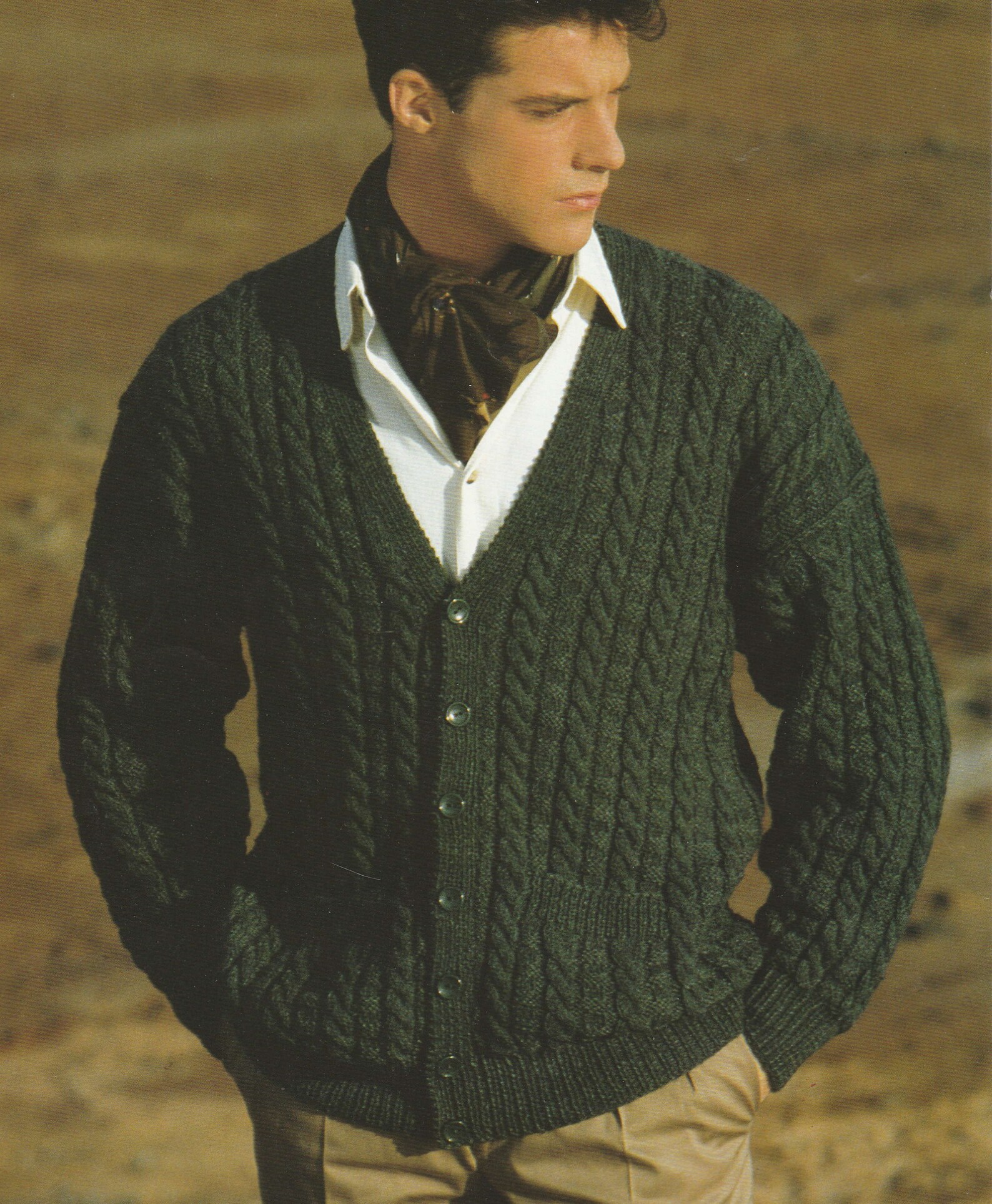 PDF Mens Cable Cardigan V Neck INSTANT DOWNLOAD Vintage Knitting ...