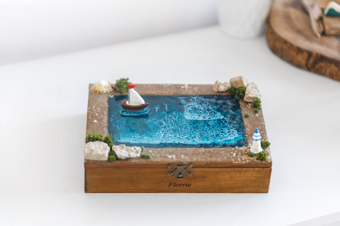 Wooden Sea Jewelry Box With Dividers. Trinket Treasure Box Rings ...